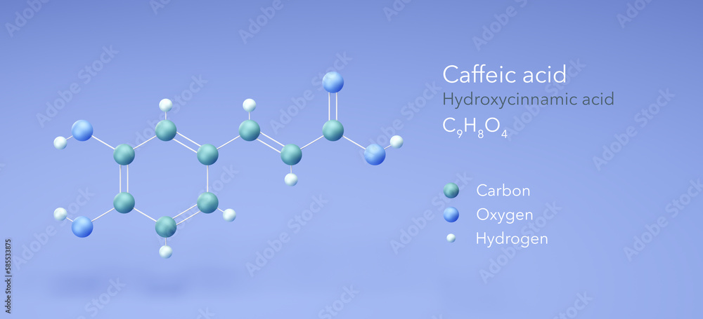 caffeic acid molecule, molecular structures, hydroxycinnamic acid, 3d ...