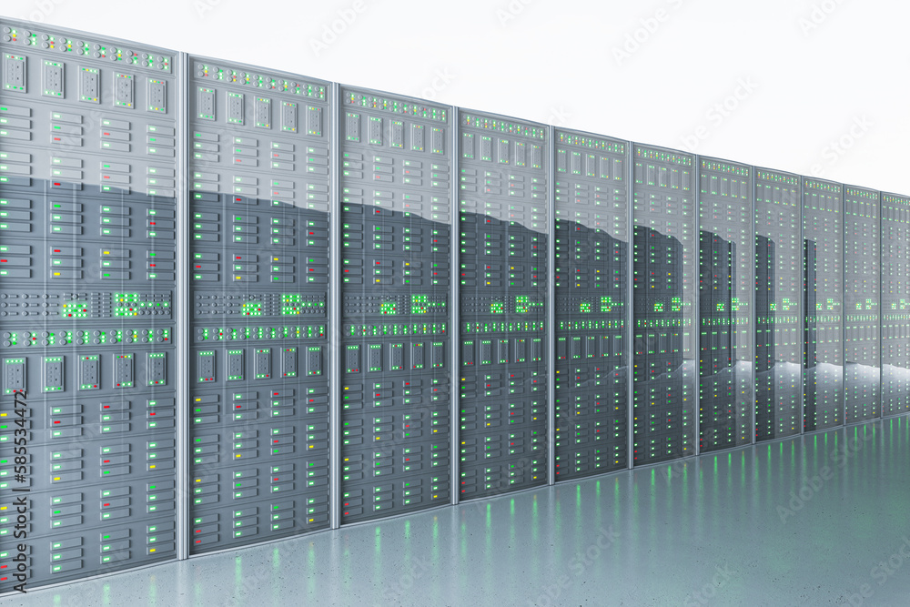 Creative light server room interior. Shot of Data Center With Multiple ...