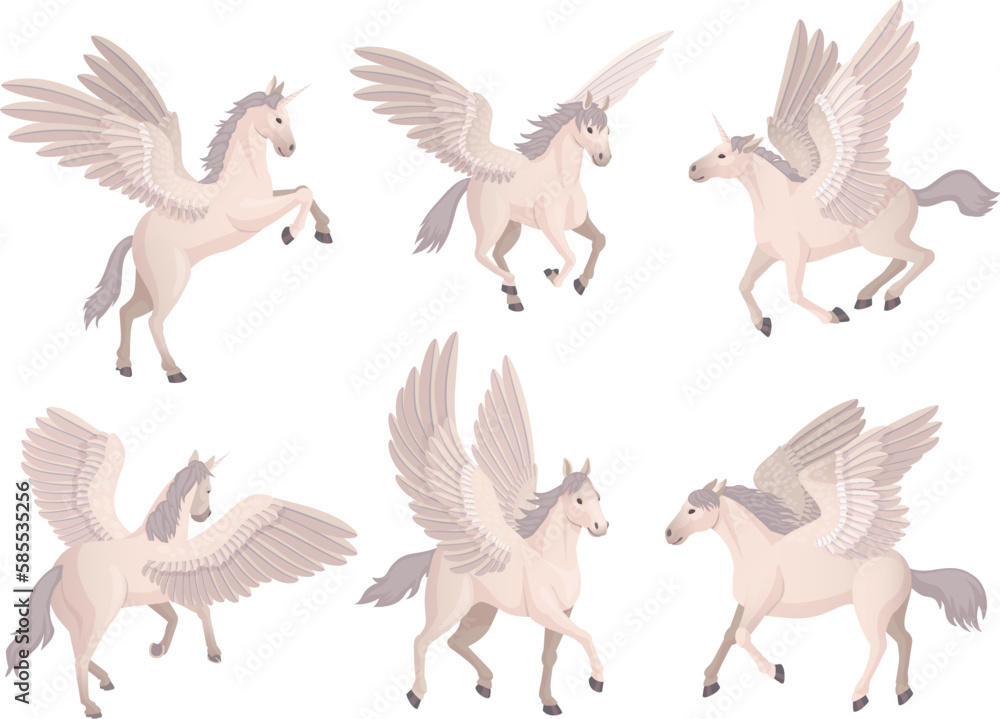 Flying pegasus. Cartoon mythical horse with wings, magical horses ...