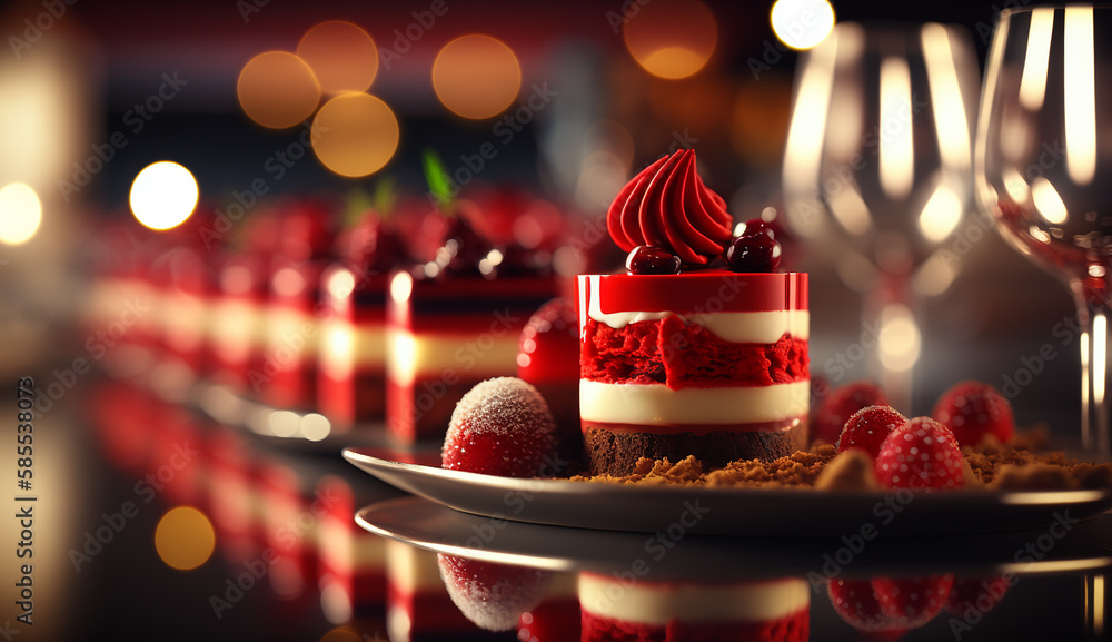 buffet with sweets desserts red pastries in a restaurant Stock ...
