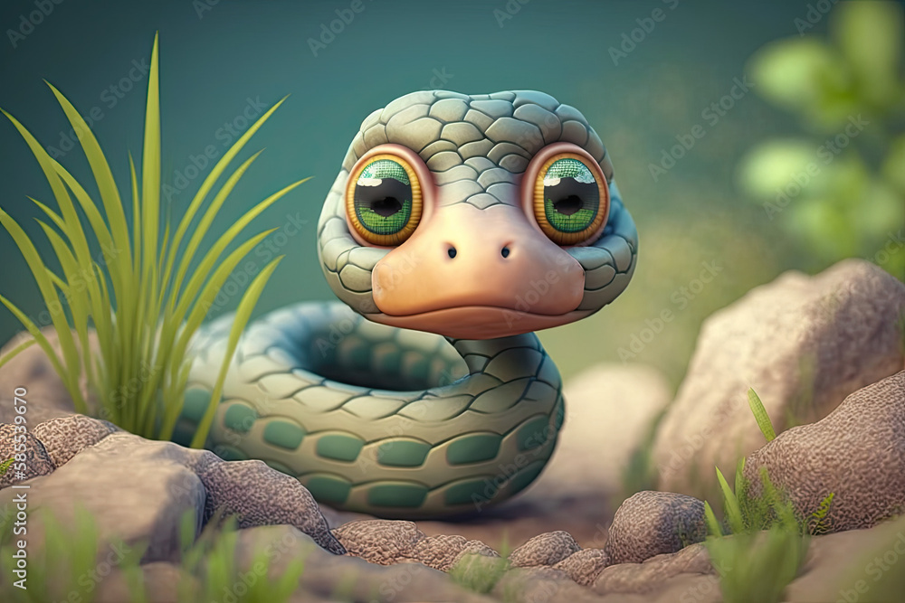 Cute Cartoon Snake in the Woods (Generative AI) Stock Illustration ...