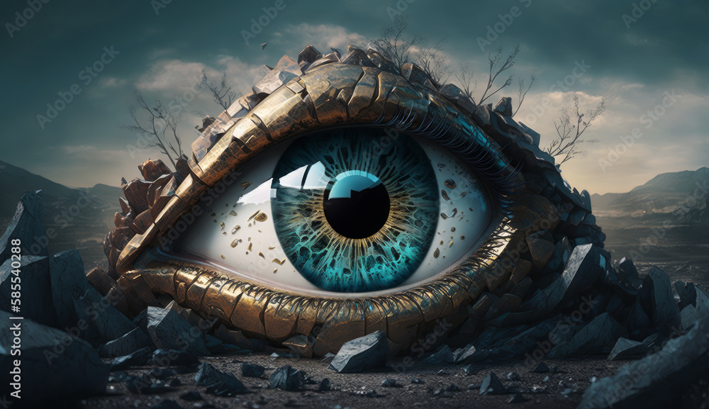 Abstract painting, all-seeing eye of the world, landscape. Created with ...