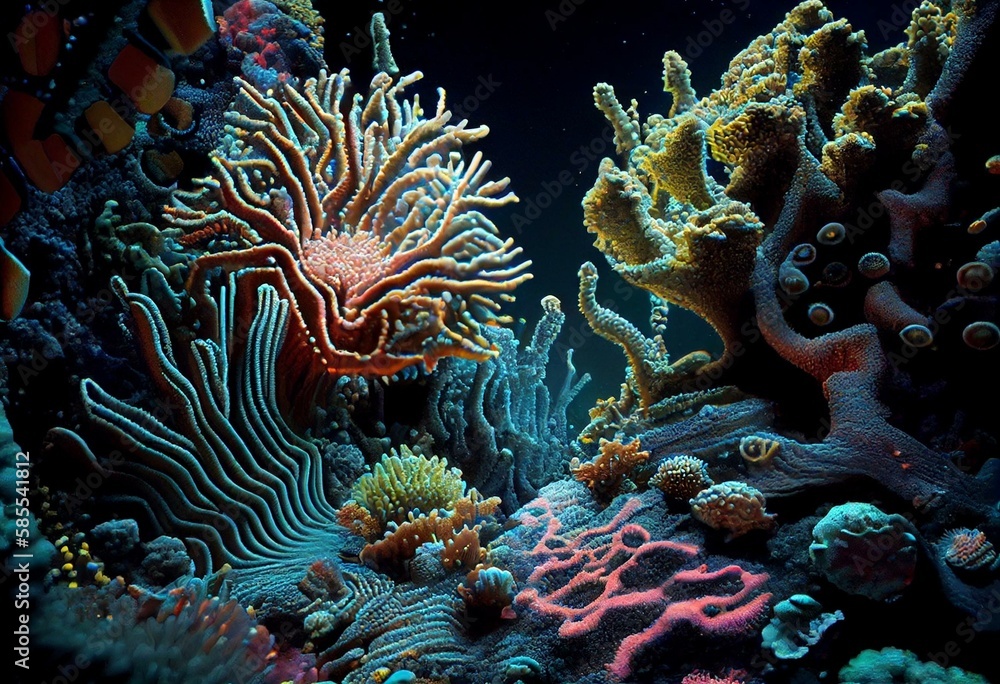 alien planet coral reef, growth patterns of digital circuits ...