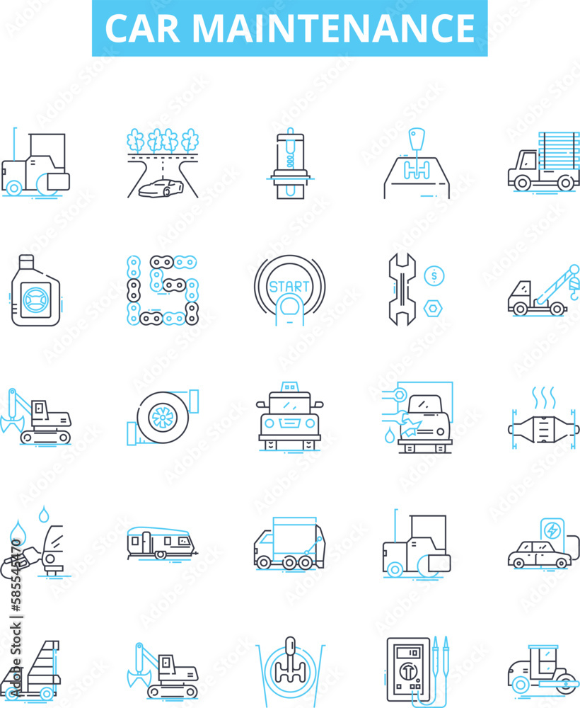Car maintenance vector line icons set. Servicing, Repair, Tune-up, Oil ...