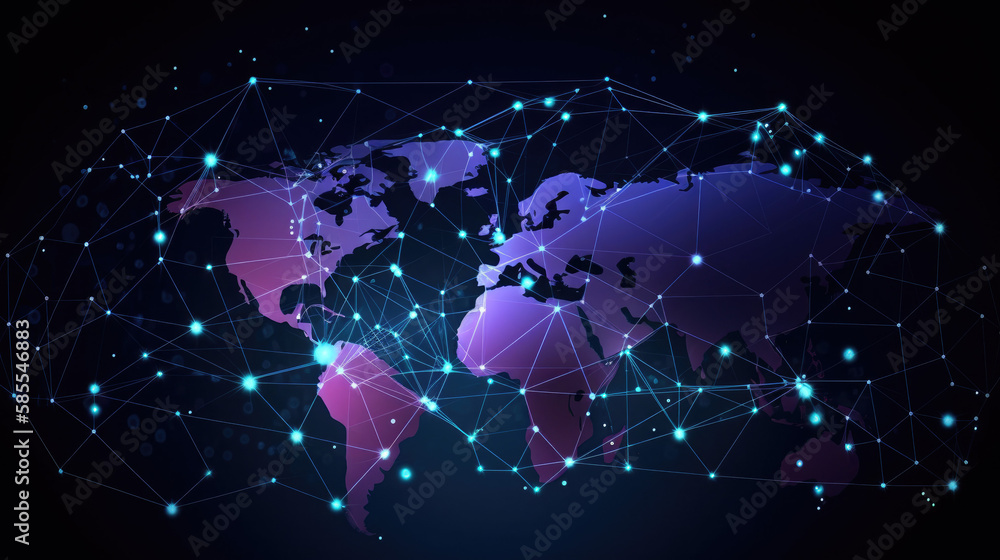 Global Networking Technology Concept: World Map With Interconnected ...