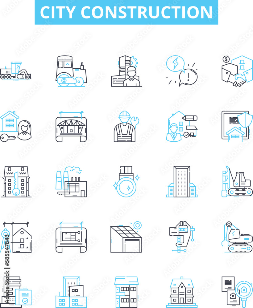 City construction vector line icons set. Urbanization, architecture ...