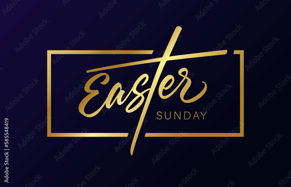 Easter Sunday, golden calligraphy in frame. Elegant inscription for ...