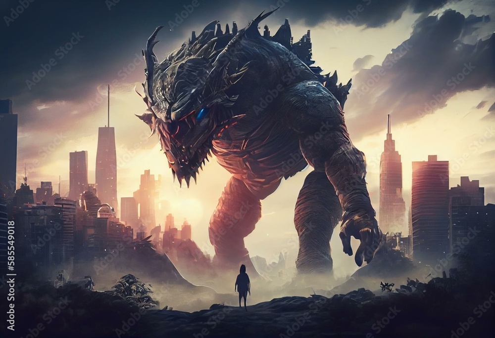 giant beast above city, giant kaiju, creature concept, kaiju, golem ...