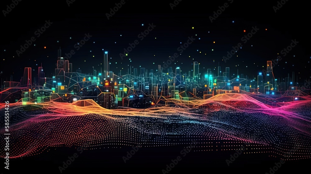 Futuristic Smart City Visualization: Big Data Technology Landscape with Connected Dots, Gradient ...
