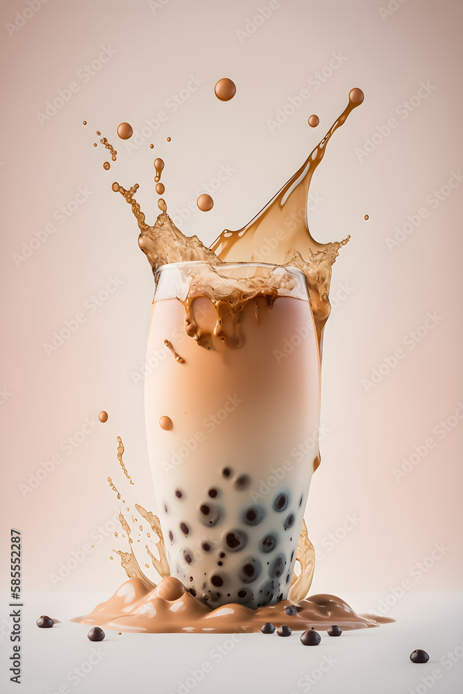 Bubble tea, splash. Light background. Illustration. AI generation ...