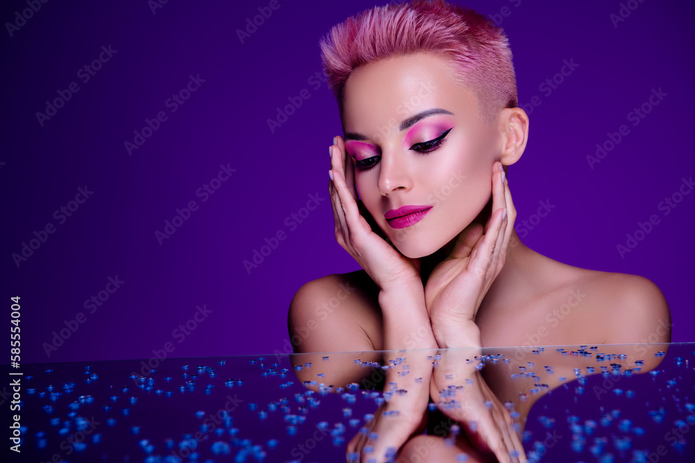 Gorgeous high fashion model showing perfect modern vivid pink magenta ...