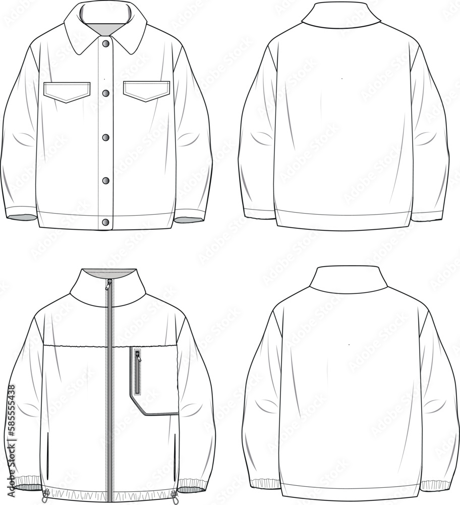 Women's Coat set. Technical fashion illustration. Front and back, white ...