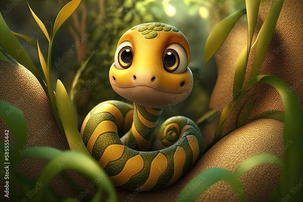 Cute Cartoon Snake in the Woods (Generative AI) Stock Illustration ...