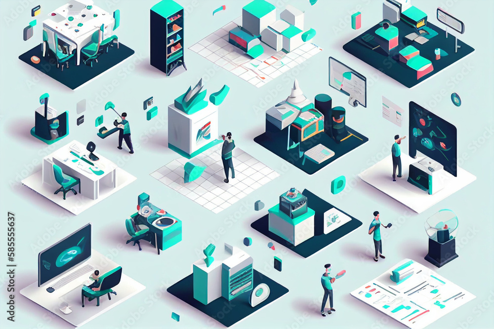 Isometric 3d illustrations set, startup SEO and data analysis, digital ...