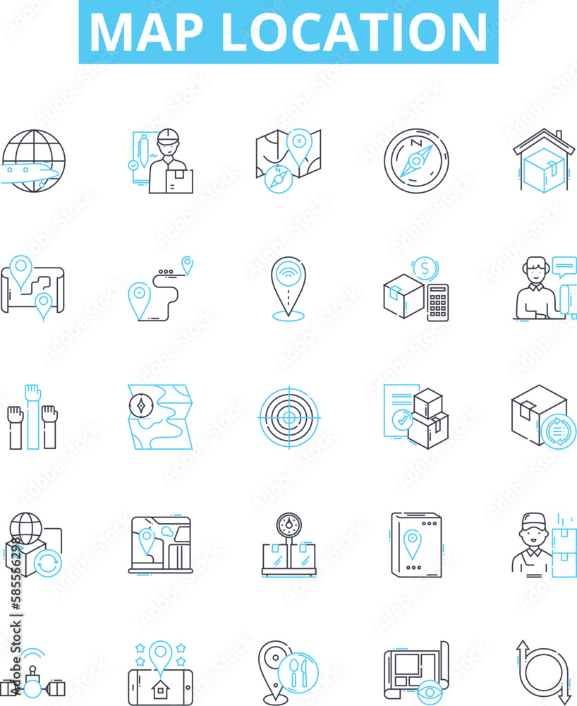 Map location vector line icons set. Map, Location, Coordinates ...