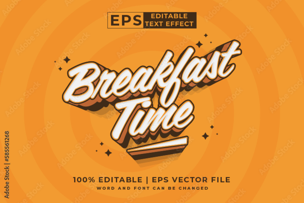 Editable text effect Breakfast time 3d Cartoon Cute template style ...