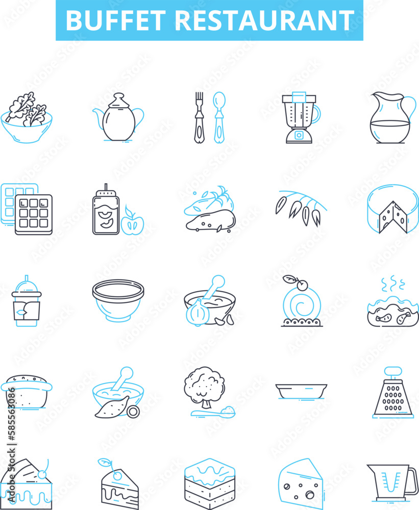Buffet restaurant vector line icons set. Buffet, Restaurant, Food ...