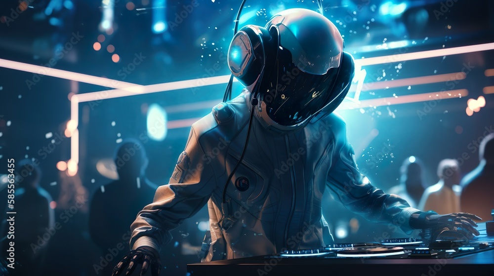 dj wearing a space outfit in a futuristic dance club Stock Illustration ...