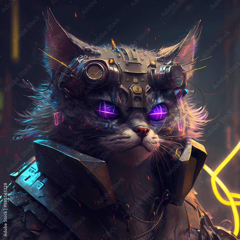 Meet the Cyber Cat with Blue Eyes in his Studio Futuristic Feline Stock ...
