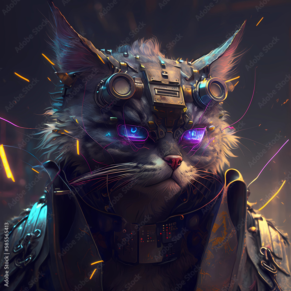 Meet the Cyber Cat with Blue Eyes in his Studio Futuristic Feline Stock ...