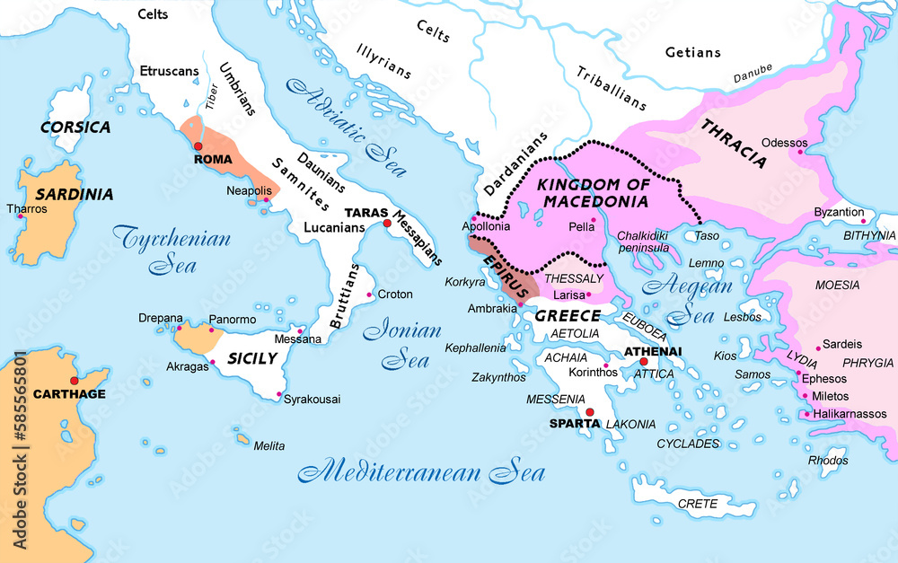 Territories controlled by Rome, Carthage and Greece at the time of the ...