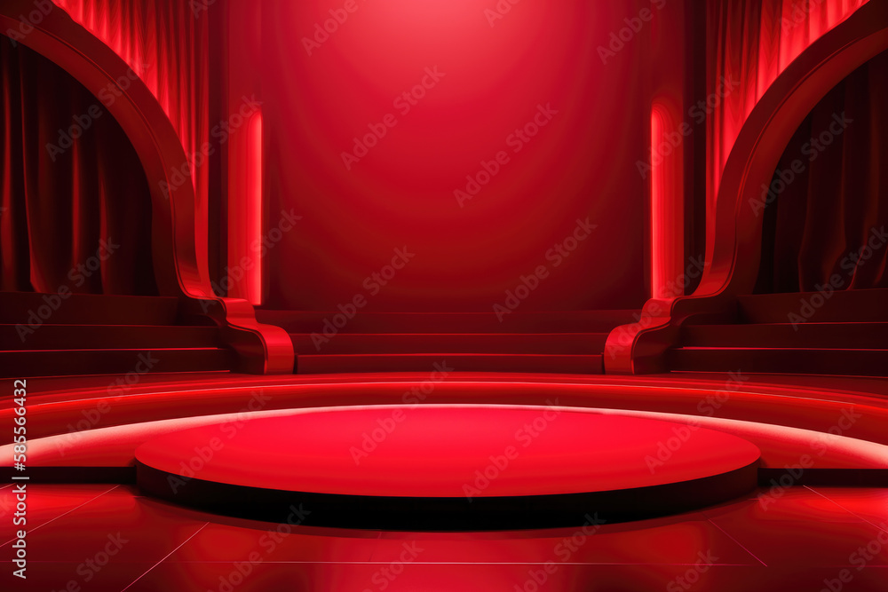Red podium color 3D background with geometric shapes for product ...