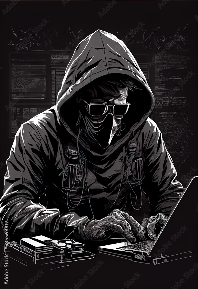Portrait of a sci-fi cyberpunk hacker. High-tech futuristic man from ...