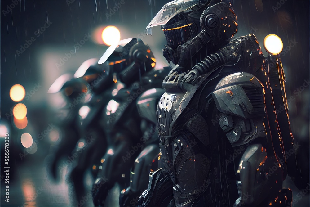 Portrait of Fantastic Warrior. High-tech futuristic man from the future ...