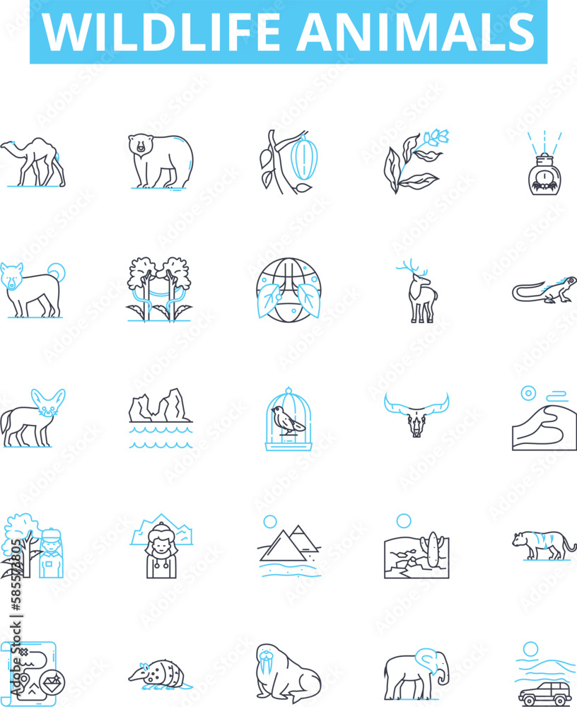 Wildlife animals vector line icons set. Animals, Wildlife, Fauna ...