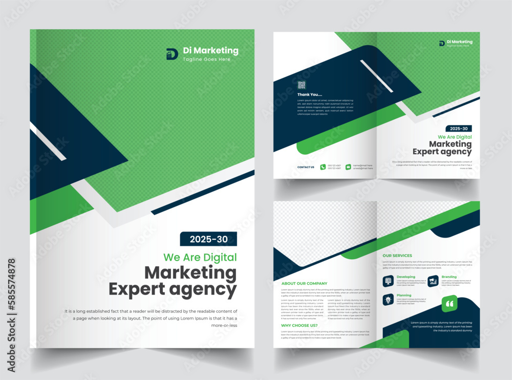 Bifold business brochure design with bleed in A4 size vector template ...