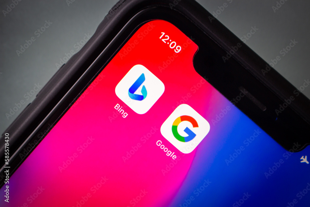 Vancouver, CANADA - Mar 23 2023 : Microsoft Bing and Google icons seen ...