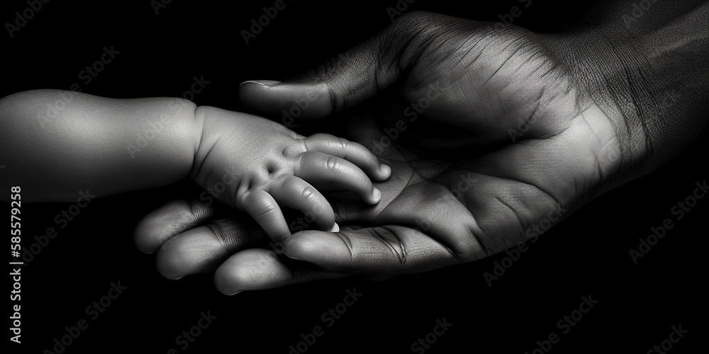 Hand the sleeping African baby in the hand of parent close-up Stock ...