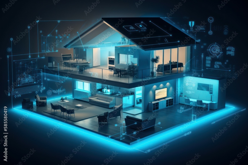 Abstract visualization of smart home, zoning and online control. Future ...