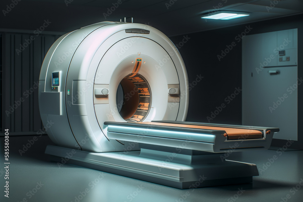 MRI scan machine, future medicine concept. AI generated, human enhanced ...