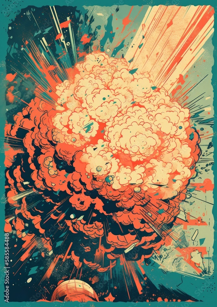 Explosion, pop, art, comic, style, poster, Dramatic, Risoprint, limited ...