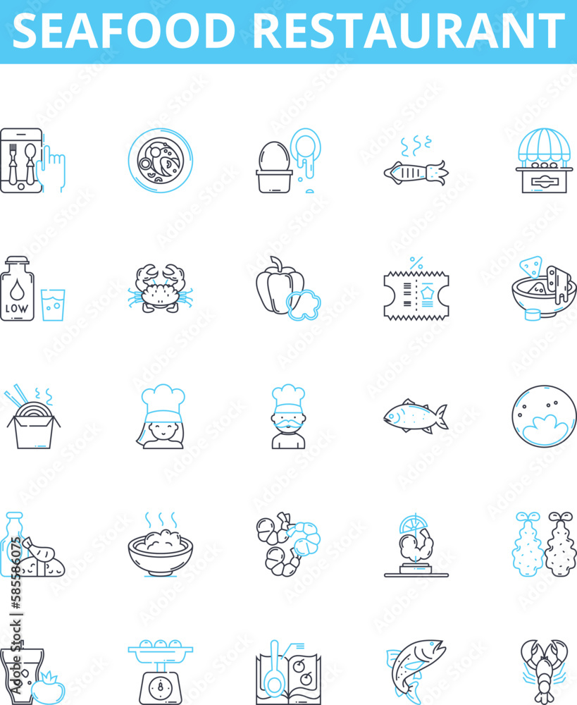 Seafood restaurant vector line icons set. Seafood, Restaurant, Fish ...