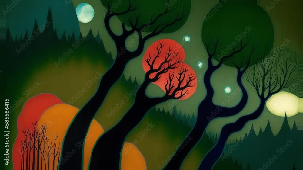 Journey through a Strange Storybook / Folk Art Style Forest. Animation ...