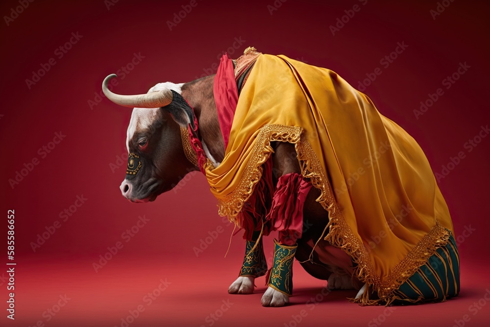sad bull wearing matador clothes suffer, created with Generative AI ...
