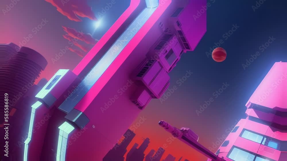Retro Future Pink Science Fiction City with Futuristic Buildings ...