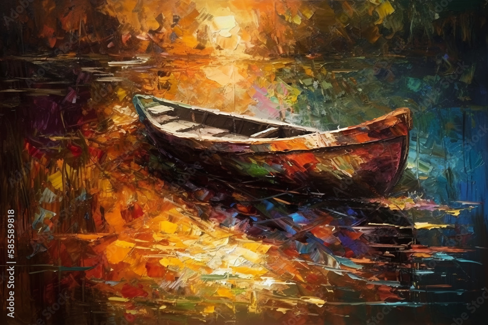 Abstract art - painting of a boat done with warm colors Stock ...
