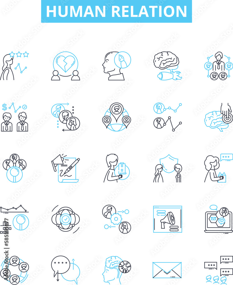 Human relation vector line icons set. Relationship, Interaction ...