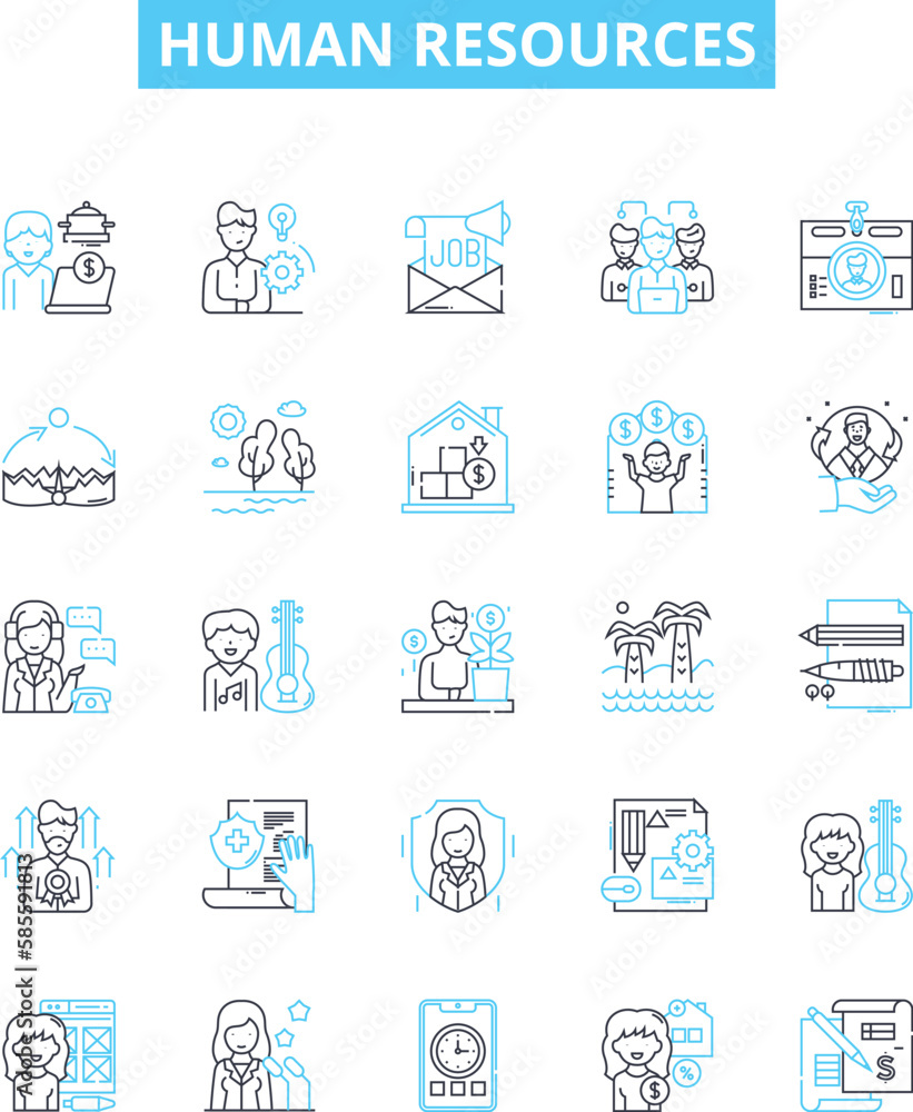 Human resources vector line icons set. Recruitment, Hiring, Job ...