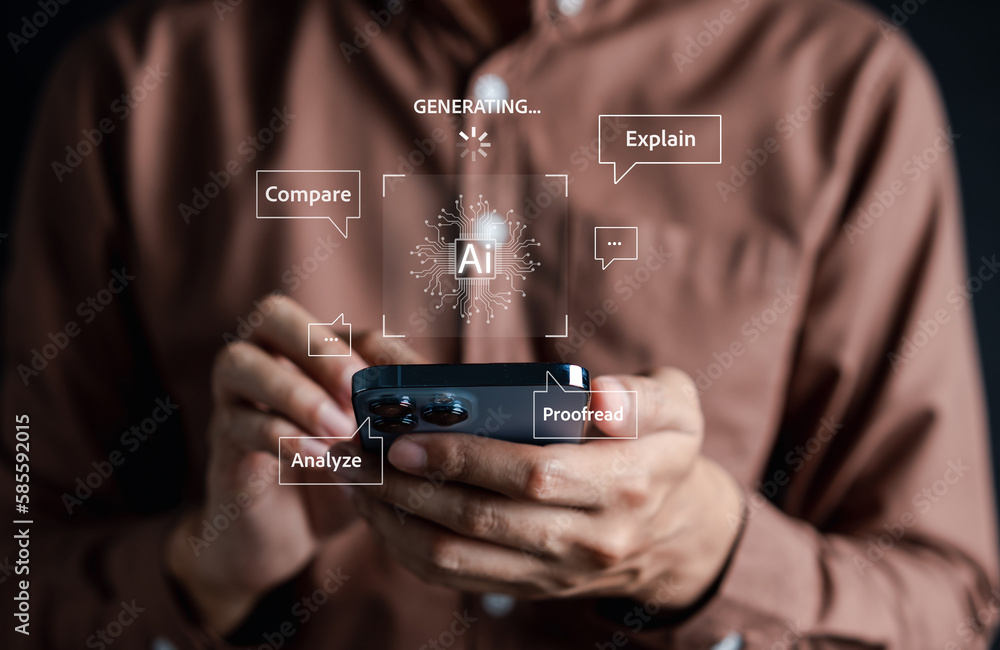 Businessman using chat bot intelligence Ai. Chat with AI Artificial ...