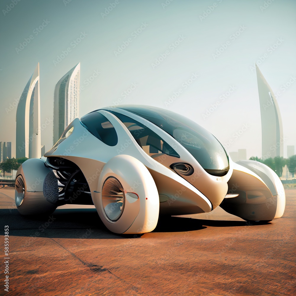 Image of a futuristic car against the backdrop of the city of the ...