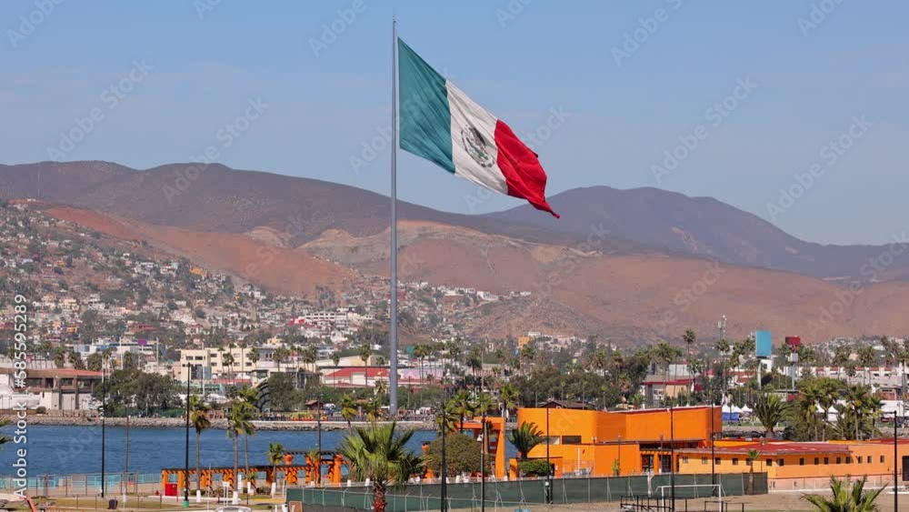The coastal town of Ensenada Mexico on the Baja California peninsula is ...