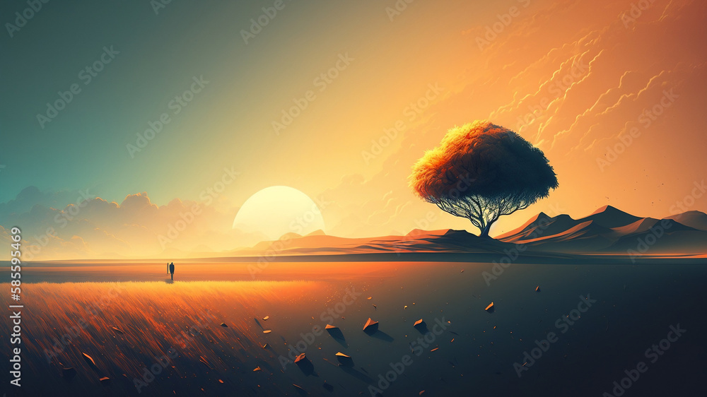 lonesome landscape, sunrise, wonder tree, Background / Backdrop ...