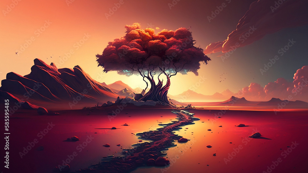 red tree by night, beautiful sunset, Background / Backdrop / Wallpaper ...