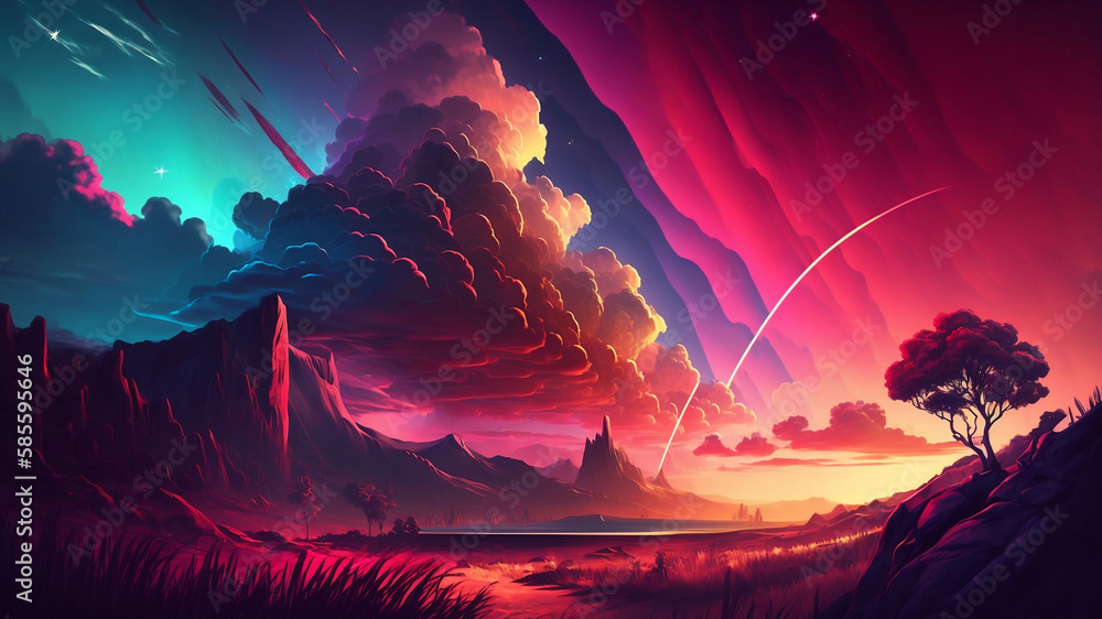 foreign planet, mysterious place, dramatic scene, beautiful colors ...