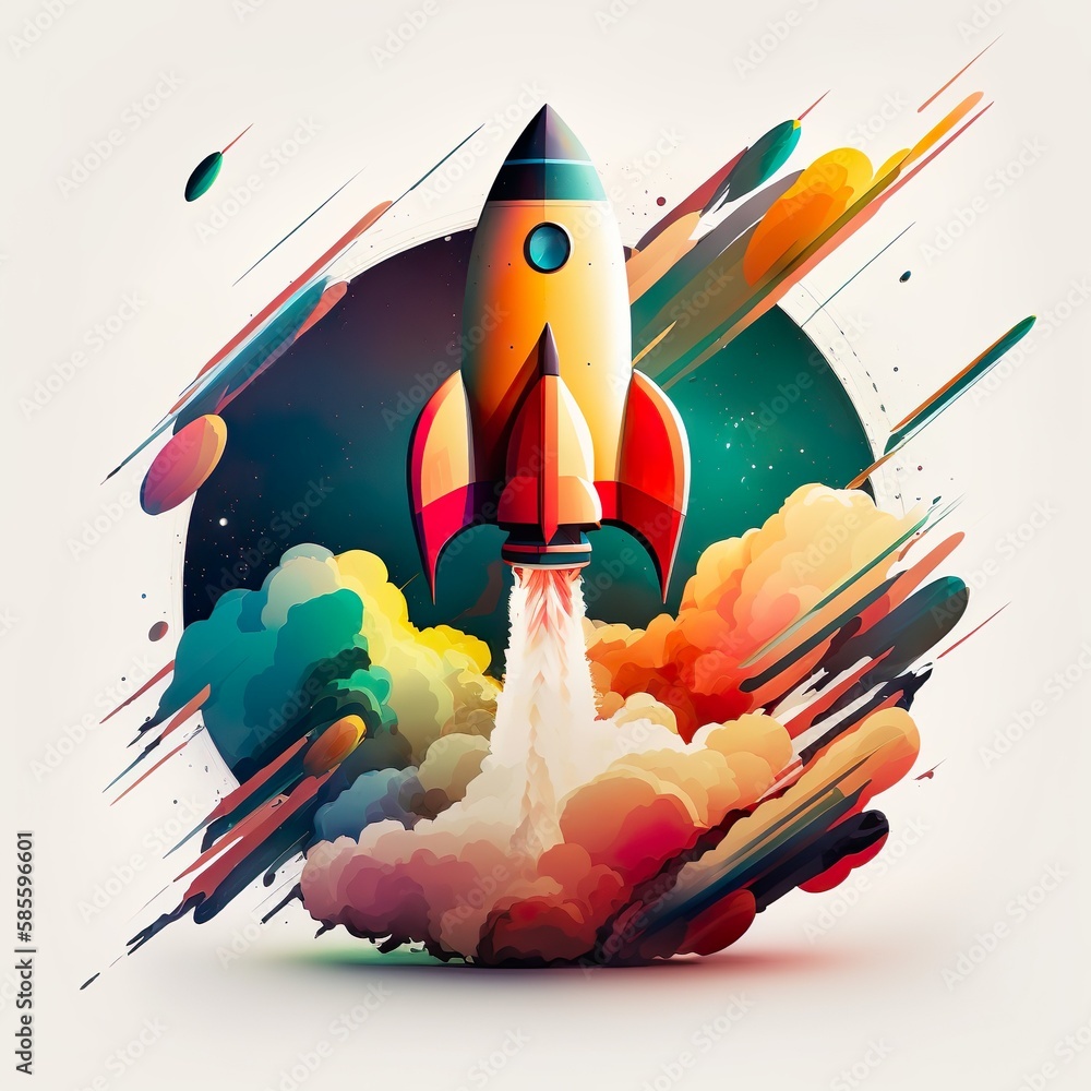 In this dynamic and visually stunning picture, a rocket is soaring ...