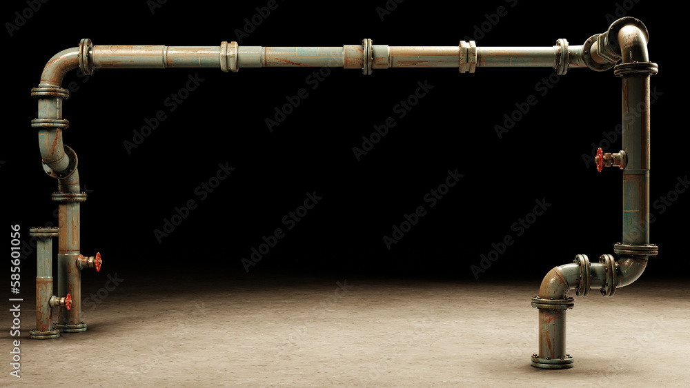 two rusty pipes forming a frame around an empty space in front of a ...